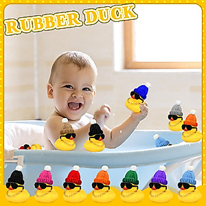 12 Set Mini Ducks with Mini Hats Necklace and Sunglasses Bath Duck Toy for Baby Shower Birthday Swimming Party Gift Favor Decorations