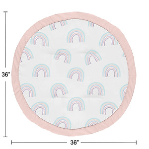 Sweet Jojo Designs Pastel Rainbow Girl Baby Playmat Tummy Time Infant Play Mat - Blush Pink, Purple, Teal, Blue and White