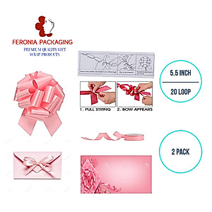 Feronia Packaging 2 Pieces Pull Bow for Gift Wrapping Gift Bows Pull Bow With Ribbon for Wedding Gift Baskets, 5.5 Inch 20 Loop (Light Pink)