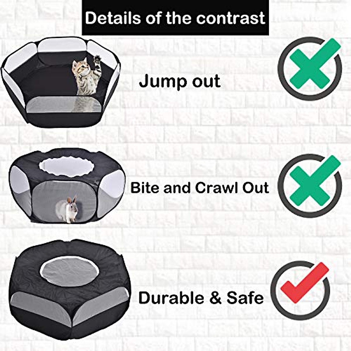Linifar Small Animals Playpen, Portable Pet Tent Fence with Zippered Cover Outdoor/Indoor Exercise Anti Escape Yard Fence for Puppy Kitten Rabbit Bunny Hamster Rat Guinea Pig Hedgehog Ferret (Black)