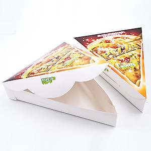 KeaJuidy 24pcs Triangle Pizza Box with Inner Pads Mini Pizza Boxes Take Away Packing Box Take Out Containers Single Slice Pizza Packaging Carton (9.6x7.5x1.77 inchs)