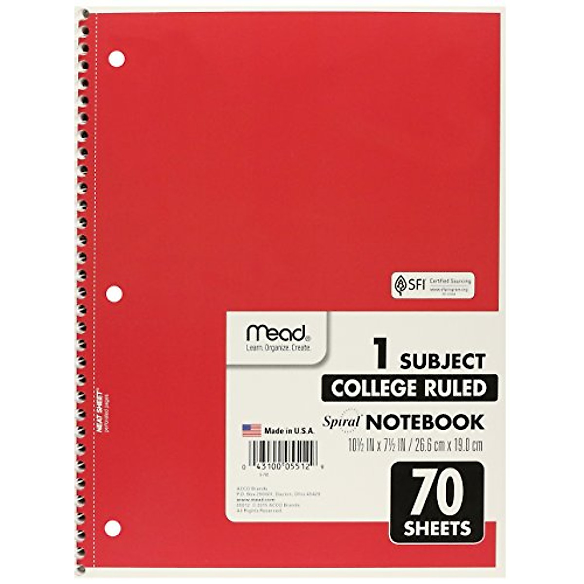 Mead Spiral Notebook, College Ruled, 1 Subject, 70 Sheets, 7.5" x 10.5", 12 Pack, Assorted Colors (05512-12)