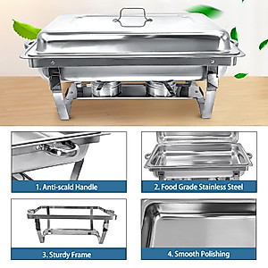 EVGTTI 7 Pack Stainless Steel Chafing Dishes 8 Quart Full Size Chafing Dish Buffet Set Silver Rectangular Catering Chafer Warmer for Buffet Banquet Party Catering Supplies