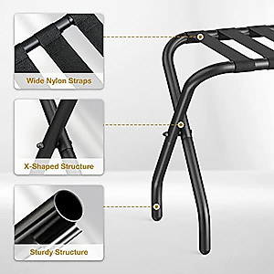 FEMOND Luggage Rack, Pack of 2, Luggage Rack for Guest room, Folding Suitcase Stand with Black Nylon Straps and Sturdy Steel Frame, Holds up to 150 lbs, Easy Assembly