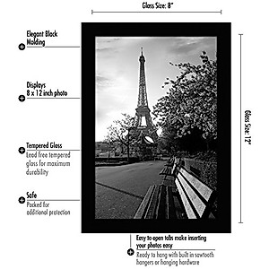 Americanflat 8x12 Picture Frame in Black Movable Sawtooth Hanger- Wall and Tabletop Easel & 11x14 Black Picture Frame - Displays 8x10 With Mat or 11x14 Without Mat