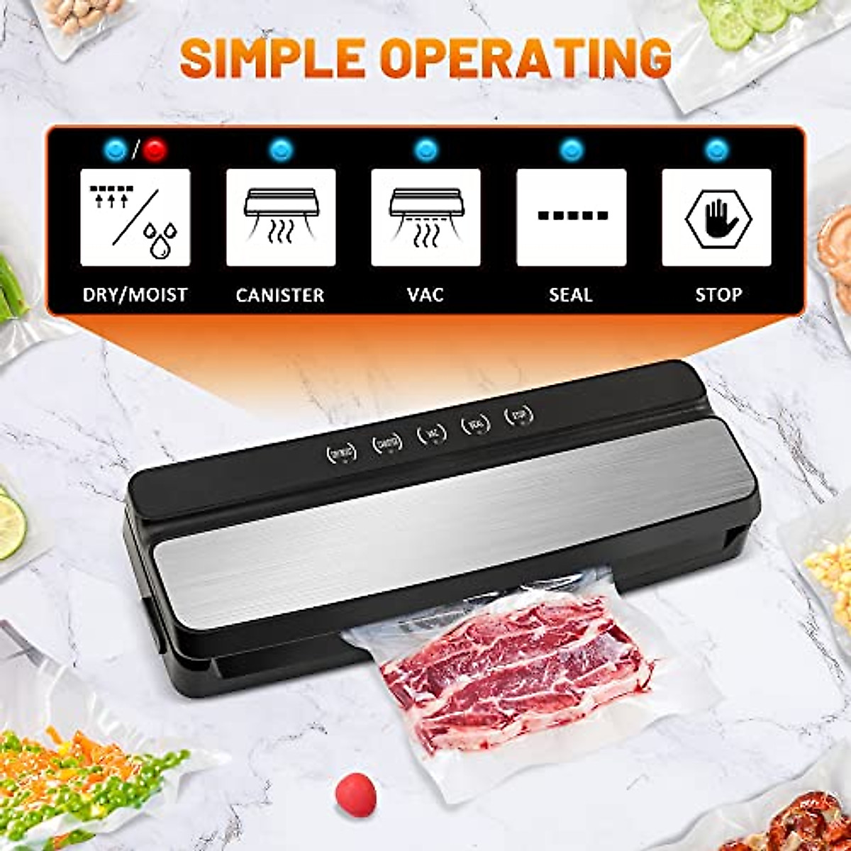 Sumajuc Vacuum Sealer for Food Saving - Vac Packing Machine with Dry & Moist Mode for Food Preservation and Storage with 10 Vacuum Seal Bags (Black)