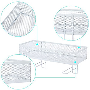 BSTKEY Metal Mesh Bathroom Over The Toilet Storage Shelf, Bathroom Storage Rack Toilet Tank Shelf Organizer with 2 Adhesive Hooks, Restroom Organizers Toilet Storage No Drilling Space Saver, White