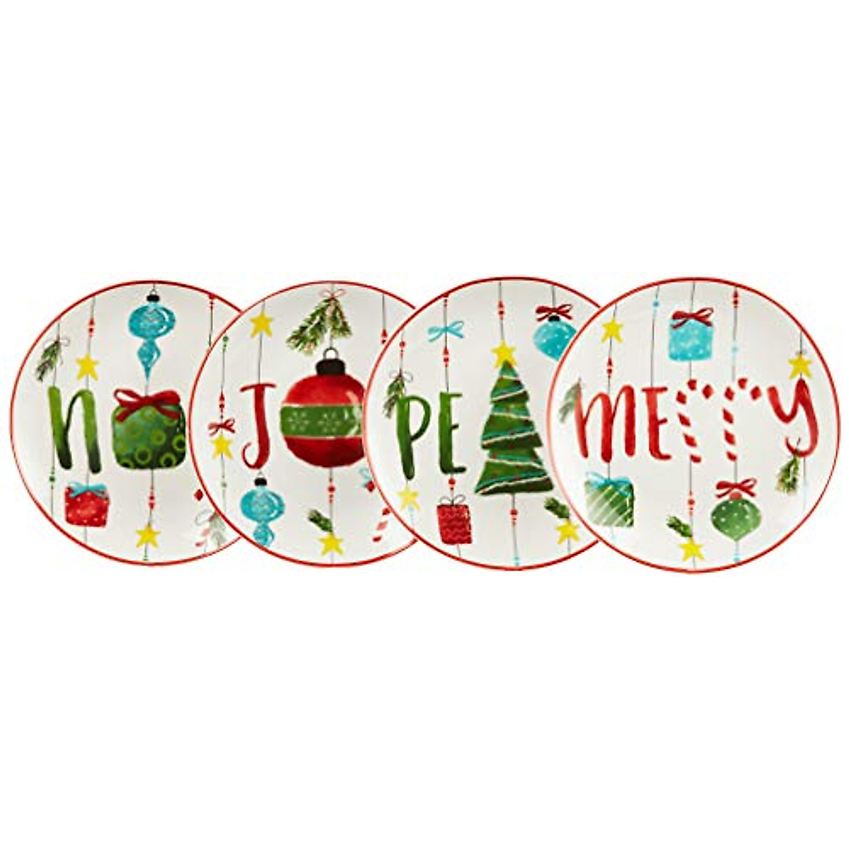 American Atelier Holiday Dinnerware Set – 16-Piece Christmas-Themed Stoneware Dinner Party Collection w/ 4 Dinner Plates, 4 Salad Plates, 4 Bowls & 4 Mugs – Unique Gift Idea for Christmas or Birthday