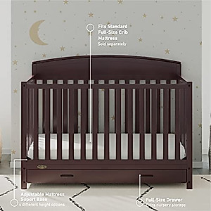 Graco Benton 5-in-1 Convertible Crib with Drawer (Espresso) - Converts from Baby Crib to Toddler Bed, Daybed and Full-Size Bed, Fits Standard Full-Size Crib Mattress, Adjustable Mattress Support Base
