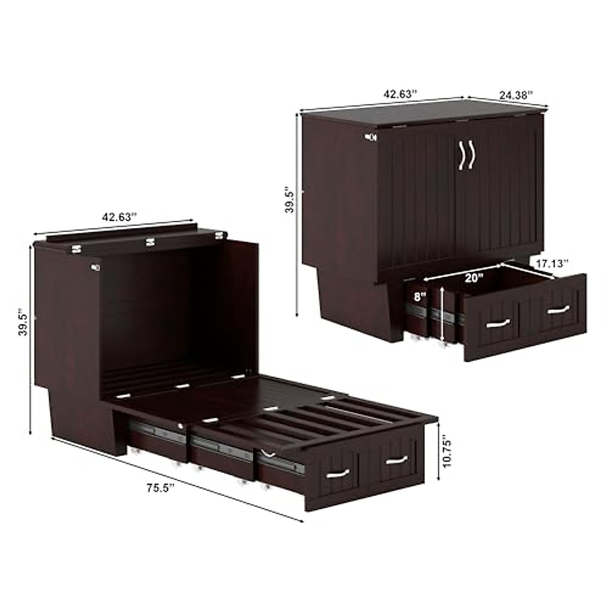 AFI, Sydney Twin Wood Murphy Bed Chest with Storage and Charging Station, Espresso