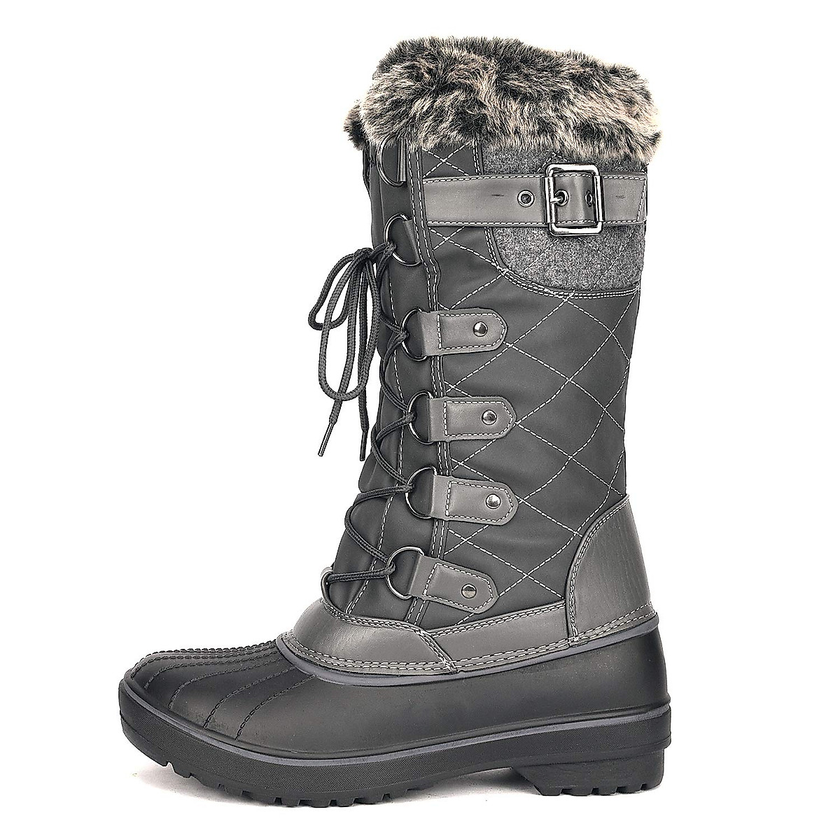 DREAM PAIRS Women's DP Warm Faux Fur Lined Mid Calf Winter Snow Boots,Size 10,Grey,DP-AVALANCHE
