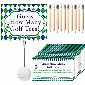 101 Pcs Guess How Many Golf Tees Cards 1 Resin Golf Ball Base Memo Clip Holder 10 Pencils Funny Games for Golf Theme Party Supply Bridal Shower Birthday Baby Shower