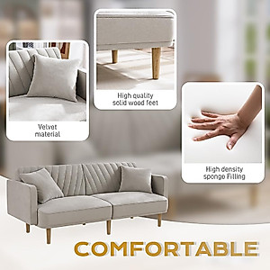 DAMAIFROM Velvet Couch, Futon Sofa Bed, Sleeper Sofa, Loveseat,Mid Century Modern, Adjustable Back Design 75" Couches for Living Room, Bedroom,Office,Small Spaces (Grey)