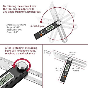 XUNTOP Sliding T Bevel Gauge with Stainless Steel Blade 360°Digital Protractor Portable Angle Finder with LCD Display for Woodworking, DIY