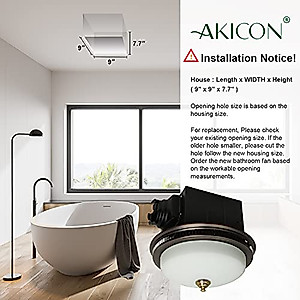 Akicon Bathroom Exhaust Fan with Light, Ultra Quiet 110 CFM 1.5 Sones Ventilation Exhaust Bathroom Fan Light Combo and Nightlight, 3 Years Warranty (Oil Rubbed Bronze)
