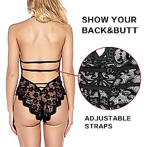 CUTER Women Lace Teddy Lingerie One Piece Sexy Strappy Bodysuit Naughty Babydoll Black