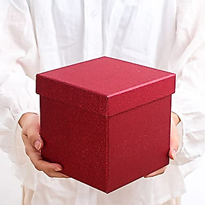 UNIQOOO 5Pcs Red Glitter Christmas Gift Box Set with Lid, Assorted Size, Square Nested Wedding Keepsake Boxes, Holiday Paper Box Tower Organizer For Birthday Party, Mother's Day Gift Wrap Packaging