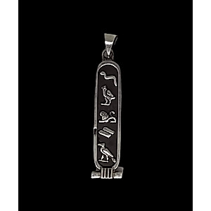 FAMA.store Customize Personalized pendant Egyptian Cartouche Necklace Oxidized Sterling Silver one Side Translate into Hieroglyphs Handmade in Egypt (1.75 inch (4-5 Letters))