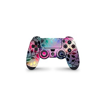 ZOOMHITSKINS Compatible with PS4 Controller Skin, Atomic Silver Glow Disco Leaves, Durable, Vinyl, Made in The USA