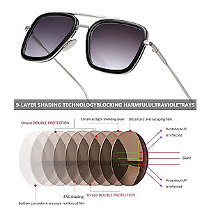 Sehnsucht Tony Stark Sunglasses for Men Women Iron Man Eyeglasses Square Metal Spider Man Downey Pilot Shade Sun Glasses Vintage UV Protection 66218 Black&Purple