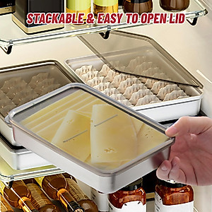 BigKing 2 Pack Bacon Keeper Container, Cheese Container for Fridge,Lunch Meat Container for Refrigerator, Stainless Steel Deli Containers,Fridge Organizers and Storage with Lids Stackable (4 Pack)