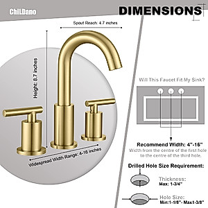 Brushed Gold Bathroom Faucet with Sink Drain and Supply Hose, 8 inch Widespread Bathroom Faucet 3 Hole, ChiLDano Gold Bathroom Faucet CH2183BG