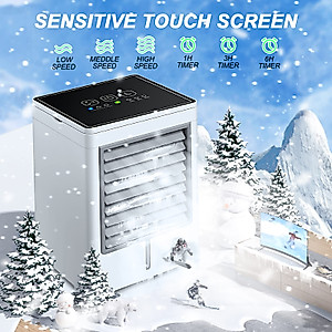 Portable Air Conditioners, Personal Evaporative Air Cooler with 3 Wind Speeds Touch Screen Mini Air Conditioner, Portable Ac Unit Fan with 1-6H Timer for Room, Desk, Tent, Bedroom, Car, RV and Camping