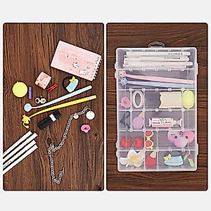 PRTTY 4 Pack 36 Grids Plastic Organizer Box Crafts Storage Beads Organizer with Adjustable Dividers,Jewelry Storage Box with 400pcs Label Stickers,for Fishing Tackles,Beads,Jewelry,Rock Collection.