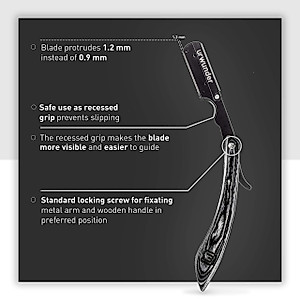 Precise German Straight Razor - urwunder - Shavio - Genuine Leather Case - Simple Manuals - 4-Pin Blade Holder [Black Arm/Black Wood]