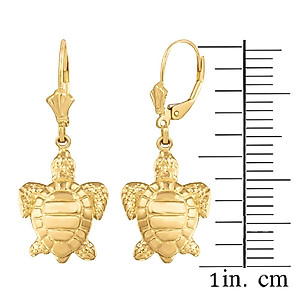 10k Yellow Gold Good Luck Sea Turtle Leverback Earrings