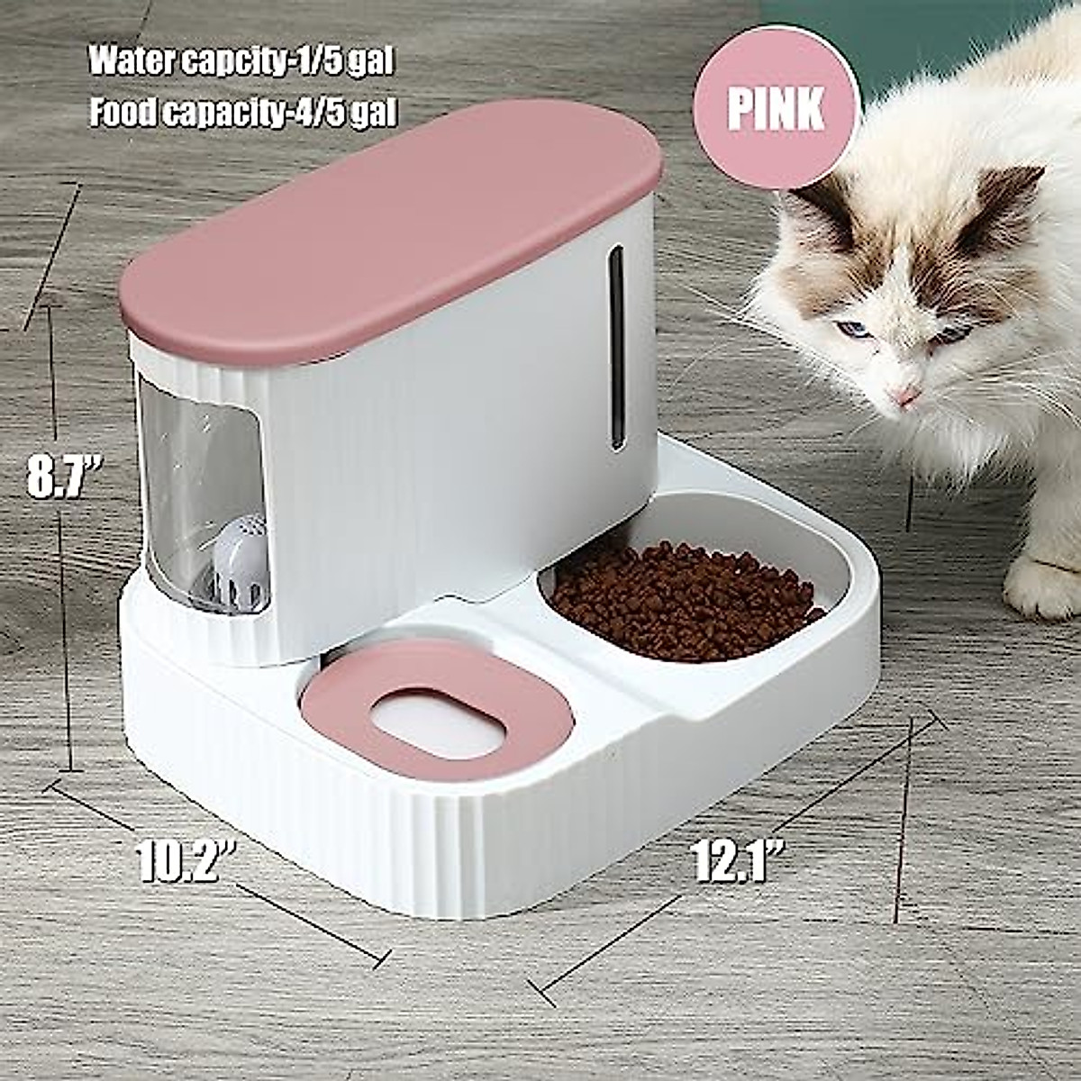 Junbec-Pet Automatic Cat Food Water Dispenser Gravity Pet Self Feeder Dry Food Bowl and Watering Supplies Dispenser for Indoor Small Medium Dog Puppy Kitten 2 in 1 (Pink)