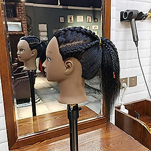 Armmu Mannequin Head with 100% Real Hair, 16" Hairdresser Cosmetology Mannequin Manikin Training Practice Doll Head for Hairstyling and Free Clamp Holder- Black