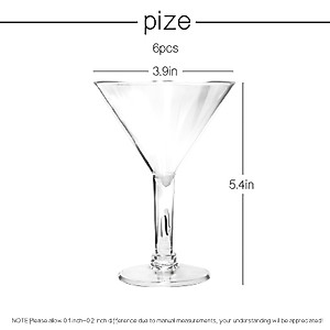 6PC Acrylic Martini Glasses, 7oz Plastic Martini Glasses Made of Shatterproof Plastic,Unbreakable and Perfect for Poolside, Outdoors, Camping, and More Use, Reusable Cocktail Glasses, Crystal Clear