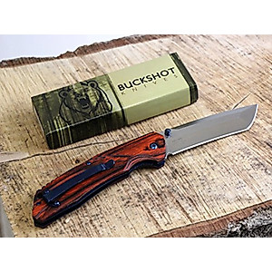 Buckshot Knives PBK220 Thumb Open Spring Assisted Tanto Cleaver Classic Wood Handle Pocket Knives (PBK220WD)