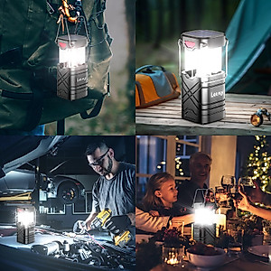 LETMY 4 Pack Camping Lantern, Rechargeable LED Lanterns, Solar Lantern Battery Powered Hurricane Lantern Flashlights with 3 Powered Ways & USB Cable for Emergency, Power Outage, Hurricane Supplies