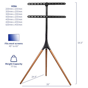VIVO Artistic Easel 45 to 65 inch LED LCD Screen, Studio TV Display Stand, Adjustable TV Mount with Swivel and Tripod Base, Black Bracket, Dark Walnut Legs, STAND-TV65A