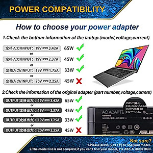 65W 45W 33W Charger for Asus Laptop Charger VivoBook ZenBook Chromebook x551m x540s c202s Laptop Notebook Replacement Power Supply Adapter (See More Models as Listed)