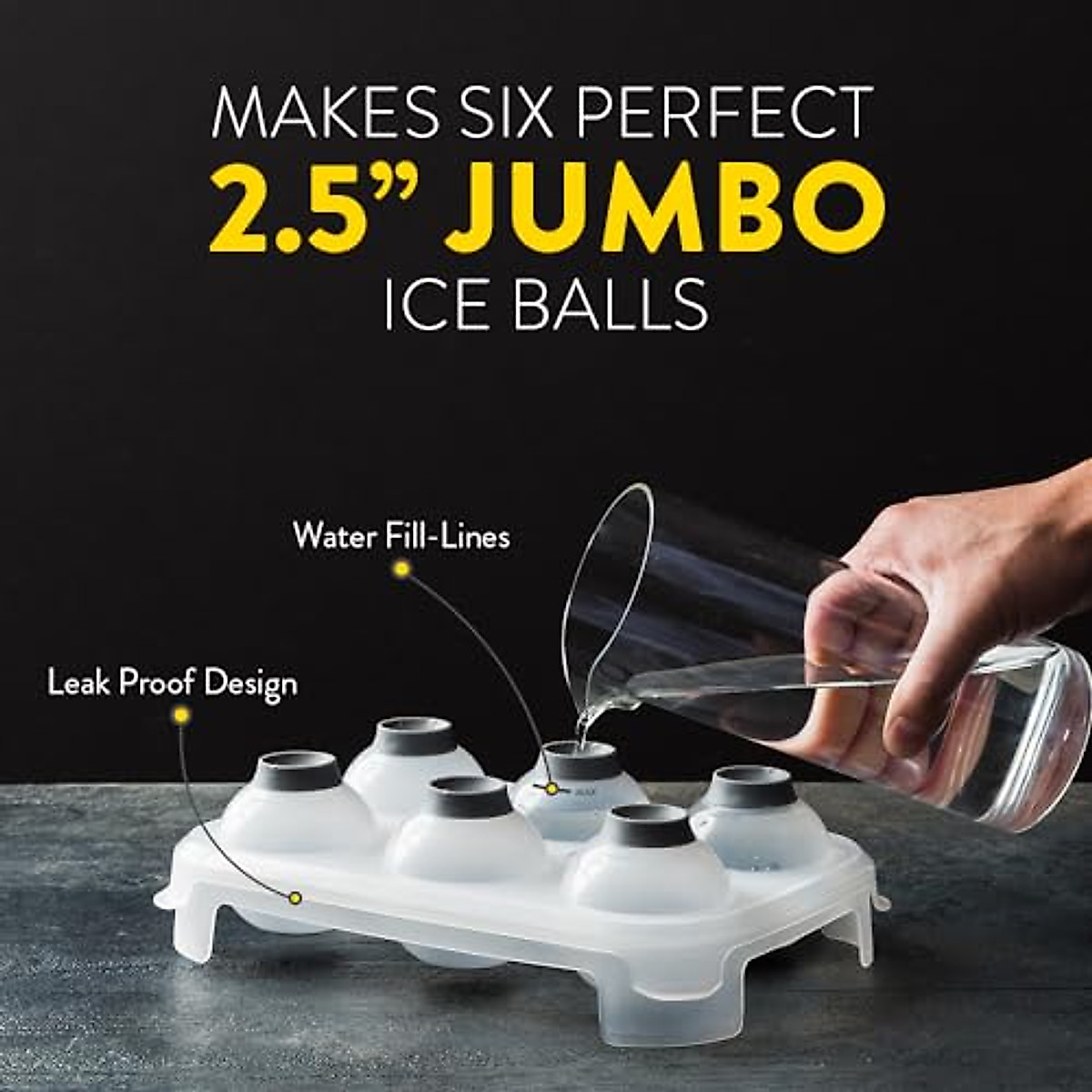 SVERES Large Round Ice Cube Mold | Leak-Free Whiskey Ice Cubes Mold | Top Fill Silicone Round Ice Cube Molds & Easy Release Ice Ball Maker | BPA-Free Big Ice Cube Molds Makes 2.5in Sphere Ice ball