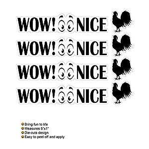 4 Pack Wow Whoa Nice Rooster Cock Toilet Sticker Decal Funny Stickers, Prank Stickers, Die-cut Vinyl Waterproof Sturdy Material Toilet Seat Nice Cocktail Stickers Decals