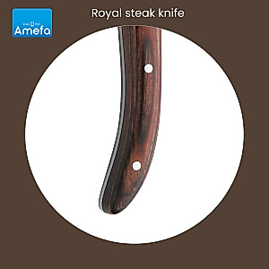 Amefa Royal Steak Knives, Set of 6, Premium Hardened Stainless Steel, Triple Rivet Pakka Wood Ergonomic Handle Design, Serrated Edge 4 Inch Blade Steak Knife, Dishwasher Safe.
