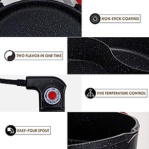 Dezin Electric Shabu Shabu Hot Pot with Divider, 5L Double Flavor Non-Stick Hot Pot with Multi-Power Control, Electric Cooker with Tempered Glass Lid for Party, Family Gathering