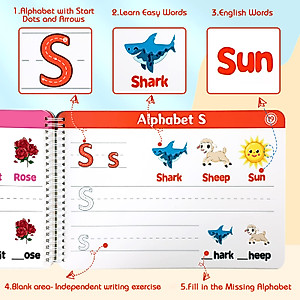 Uneedity Preschool Learning Activities Tracing Books for Kids Age 3-5,44 Pages Toddlers Handwriting Practice Book,Number Letter Tracing Books Learn Shapes Workbook Autism Montessori Educational Toy