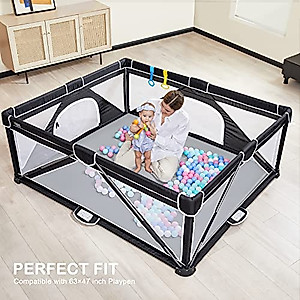 ANGELBLISS Baby Playpen Mat, 63"x 47"x 1.18" Self-Inflating Play Mat for Babies and Toddlers, Roll Up & Waterproof Foam Crawling Mat for Floor, Portable Playmat for Babies with Travel Bag