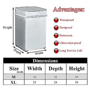Washing Machine Cover for Top Load Washing Machine Protector Washer Dryer Covers for Automatic Compact Washer Top Loading Balcony Lavadora Waterproof Dustproof Sunproof Oxford (M(W22D22H36in))