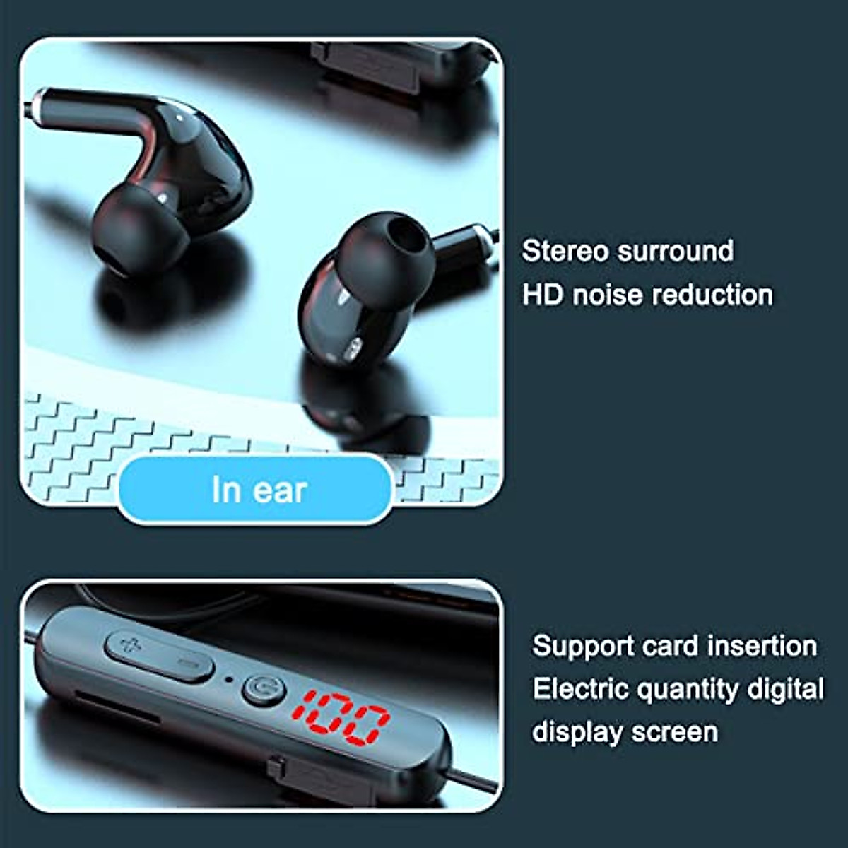 Halter Neck Wireless Bluetooth Headphones - Sports Wireless High-Power Bluetooth Earphones Neck-Mounted Earphones - Bluetooth Sport Stereo Earbuds Waterproof Headset for Work Travel (Black)