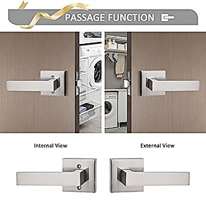Probrico 6 Pack Square Door Lever Door Lock Handle Lockset Keyless Doorknobs Passage Knobs Lockset Interior Hallway Passage Closet in Satin Nickel