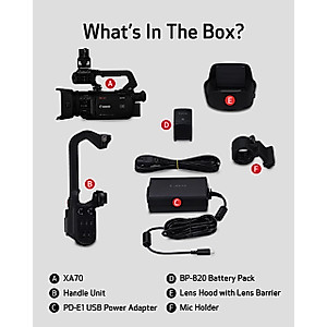 Canon XA70 Pro Camcorder 1” 4K UHD CMOS Sensor, Dual-Pixel CMOS AF, 15x Optical Zoom, 600x Digital Zoom, Image Stabilization, HDMI, USB Live Streaming, Time Stamp On-Screen Disp. Recording, XLR inputs