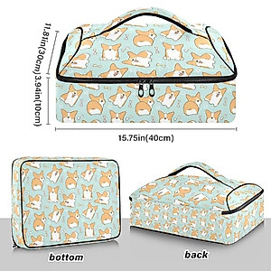 Kcldeci Insulated Thermal Food Carrier Insulated Casserole Carrier for Hot or Cold Food,Cute Corgi Dog Insulated Tote Bag for Potluck Cookouts Parties Picnic,Lasagna Lugger