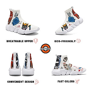 Hetios Men's Graffiti Sneakers Breathable Mesh Sports Shoes Lightweight Walking Shoes Non-Slip Casual Sock Shoes Multicolor Size 12