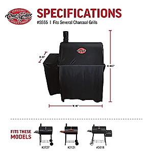 Char-Griller 5555 Grill Cover, Fits Models: 3018, 2121, 2222, 2828, 2727, 2929, 1224, E1224, 1329, 1334, Black